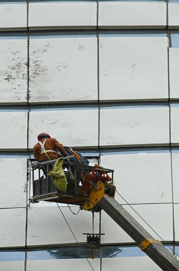 Construction Workers in Mobile Hydraulic Construction Platform Stock ...
