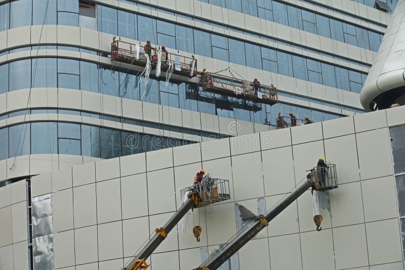 Construction Workers in Mobile Hydraulic Construction Platform Stock ...