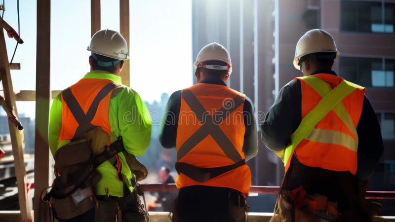 Construction Workers Observing Project Progress from Building Site ...