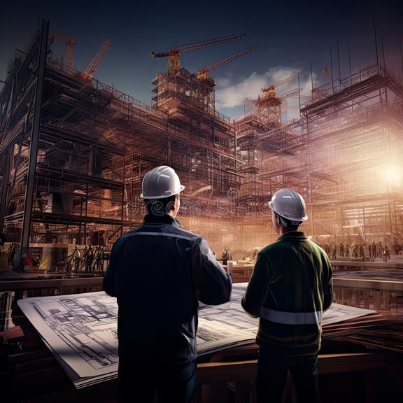 Construction Workers Overseeing Project Progress AI-generated Stock ...