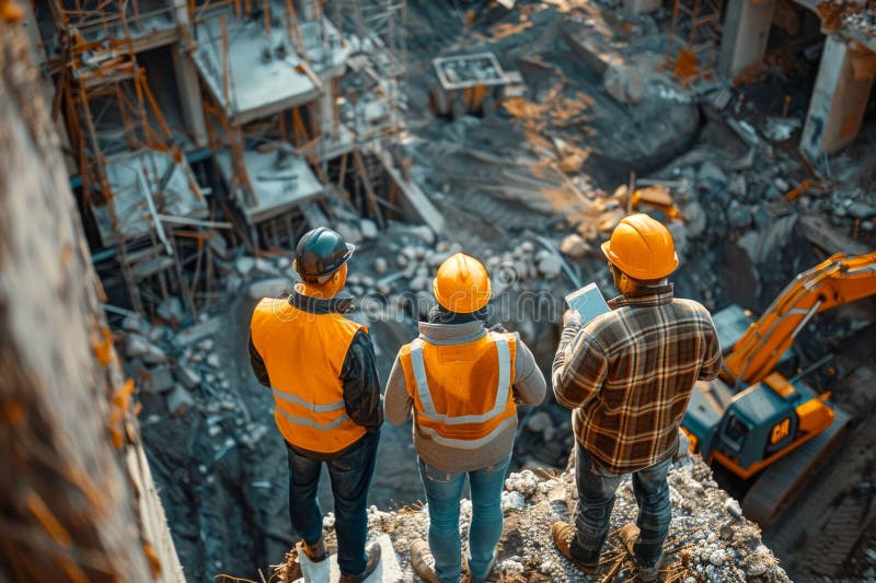 Construction Workers Overseeing Site Progress. Generative Ai Stock ...