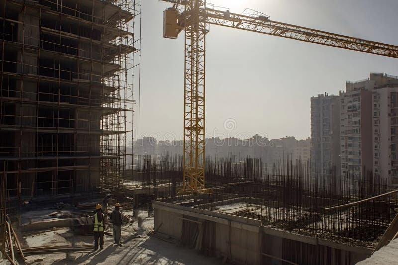 Construction Workers Overseeing Urban Building Development Stock Image ...