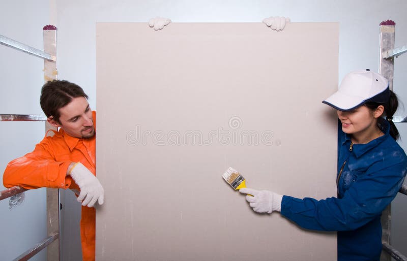 Construction Workers Painting Stock Photo - Image of adult, people ...