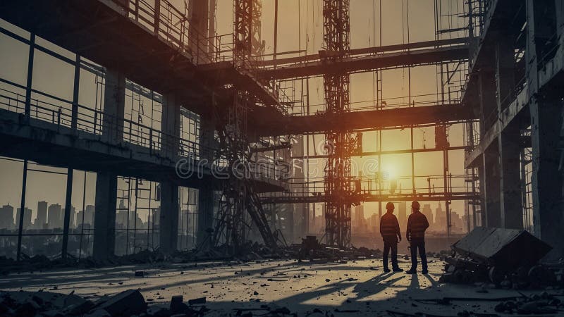 Construction Workers in a Partially Built Structure Stock Illustration ...