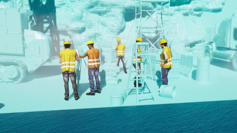 Construction Workers Building a Tall Tower in the Desert Stock Footage ...