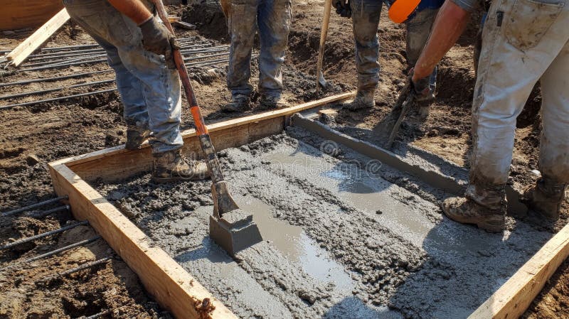 Construction Workers Pouring Concrete into a Form Stock Illustration ...