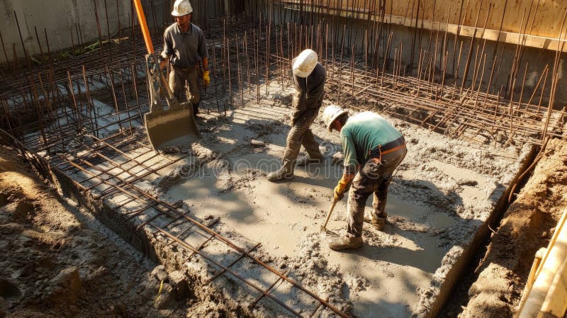 Construction Workers Pouring Concrete into a Foundation Stock ...