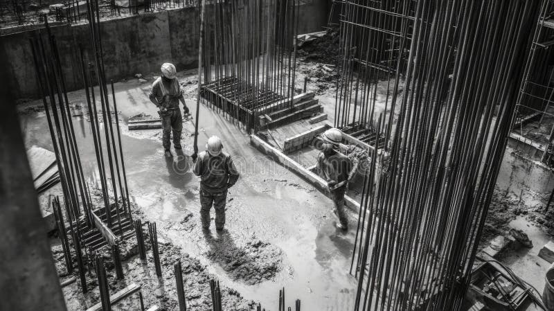 Construction Workers Pouring Concrete into a Foundation Stock ...