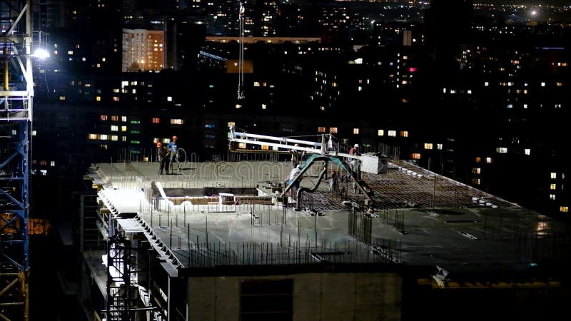 Workers Pouring Concrete with a Cement Mixer Truck. Stock Footage ...