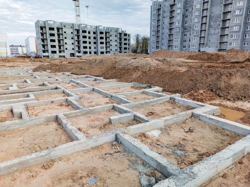 Construction Progress at a Residential Site with Foundation Structures ...