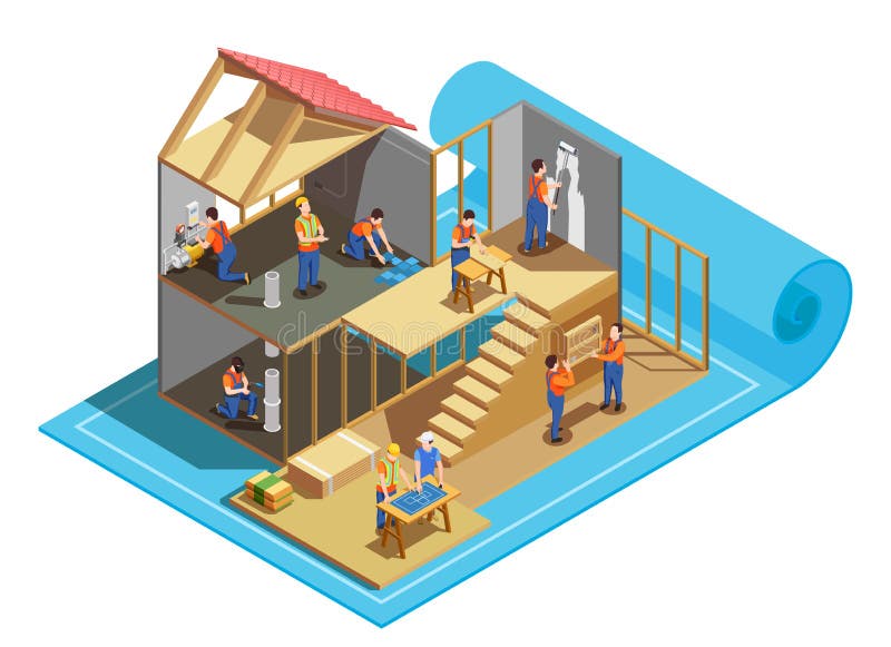 Construction Workers Isometric People Stock Vector - Illustration of ...
