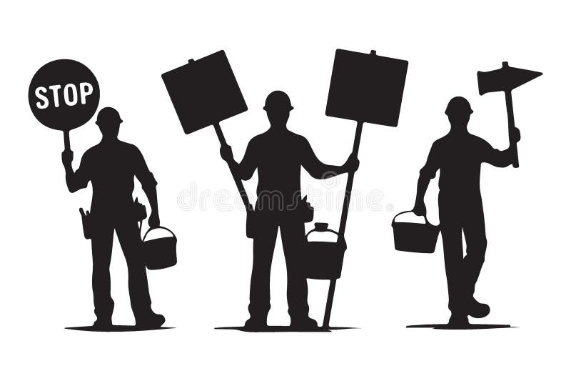 Construction Workers Protest Silhouette Vector Art Strike Illustration ...
