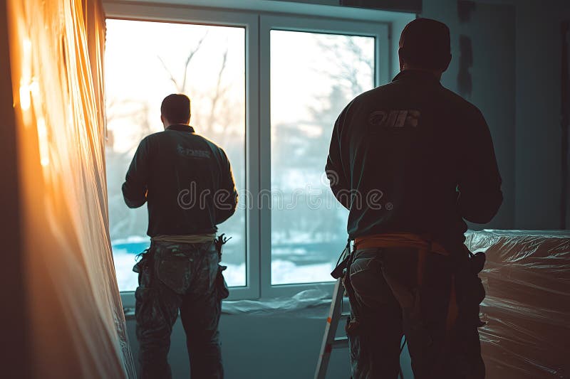 Construction Workers Renovating a Building Stock Photo - Image of ...