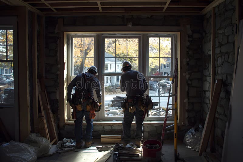 Construction Workers Renovating a Building Stock Photo - Image of ...