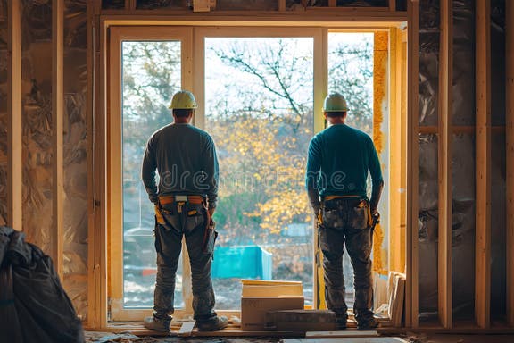 Construction Workers Renovating a Building Stock Photo - Image of ...