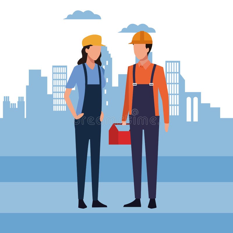 Construction Workers Round Icon Stock Vector - Illustration of engineer ...