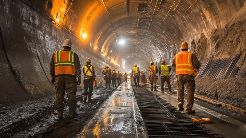 Construction Workers in Safety Gear Inside a Tunnel Infrastructure ...