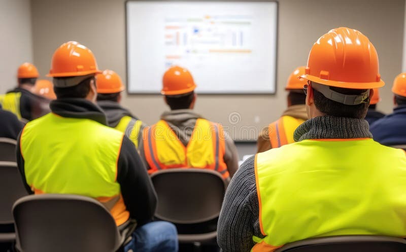 Construction Workers in Safety Vests Attending Training Class with ...
