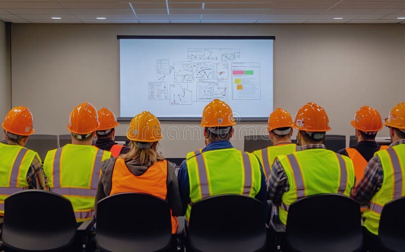 Construction Workers in Safety Vests Attending Training Class with ...