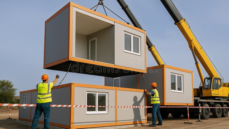 Construction Workers in Safety Vests and Helmets are Assembling ...