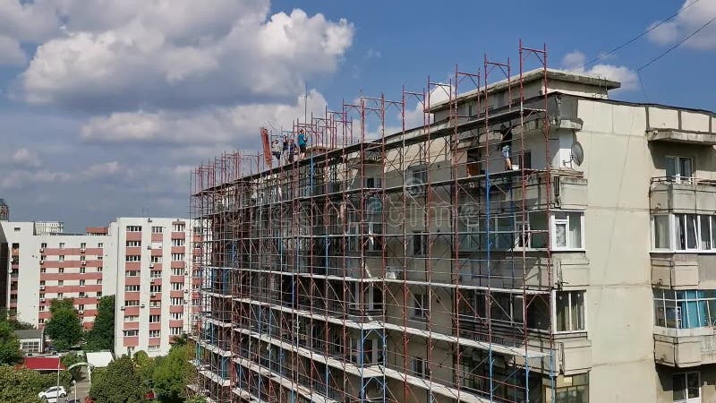 Construction Workers on Scaffolding - Building of Flats Stock Footage ...