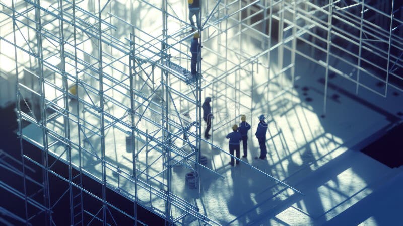 Construction Workers on Scaffolding during Building Project Stock Image ...