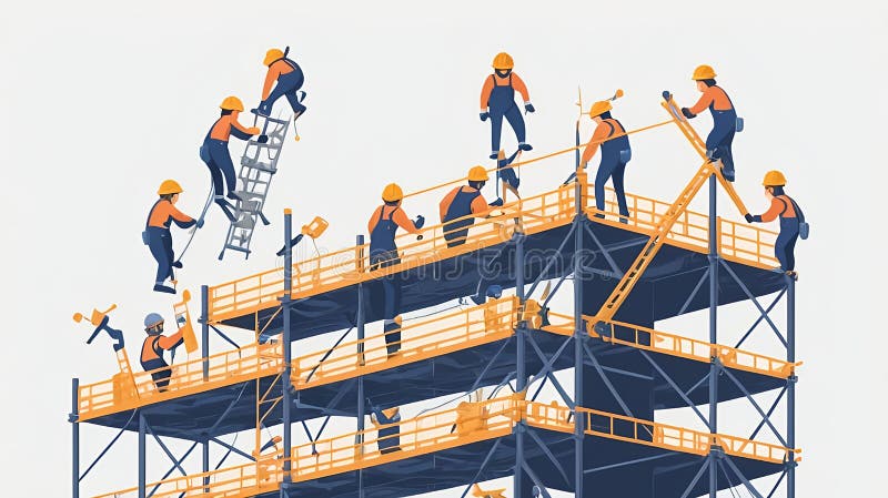 Construction Workers on Scaffolding Stock Illustration - Illustration ...