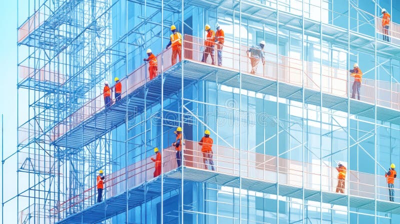 Construction Workers on Scaffolding during Skyscraper Building Stock ...