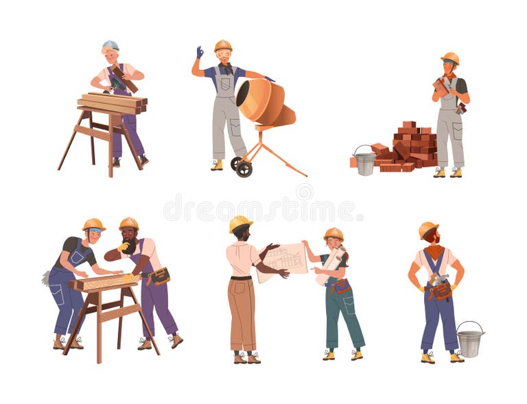 Construction Workers Set. Architect and Construction Builders ...
