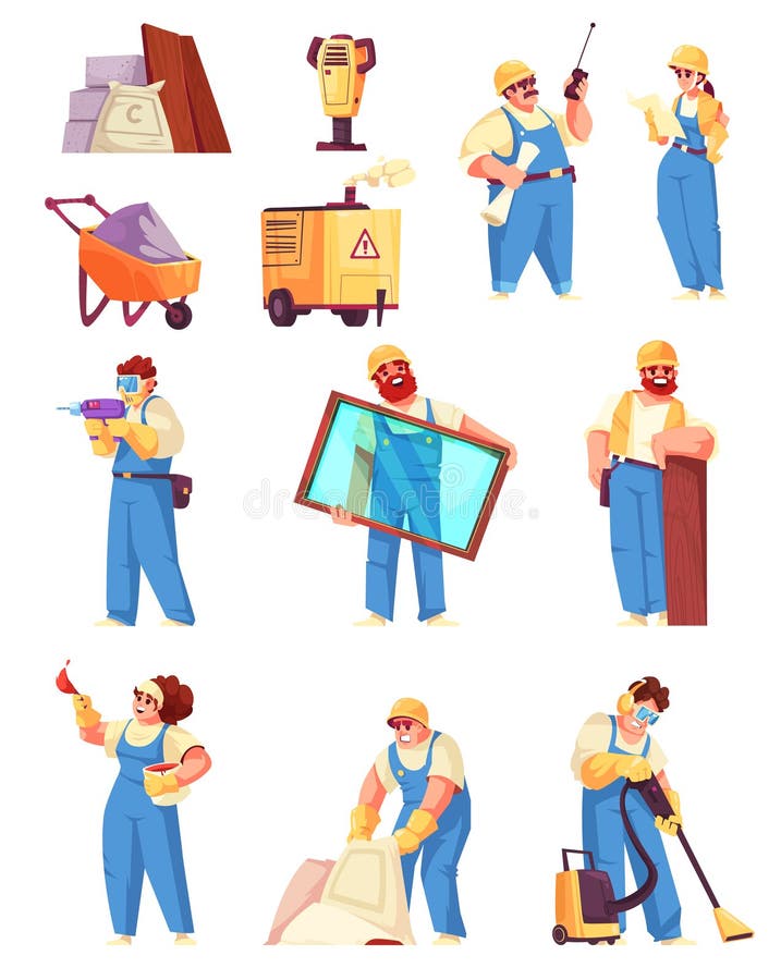 Construction Workers Set in Flat Design Stock Illustration ...