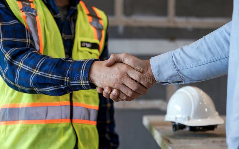 Construction Workers Shake Hands on a Project Stock Illustration ...