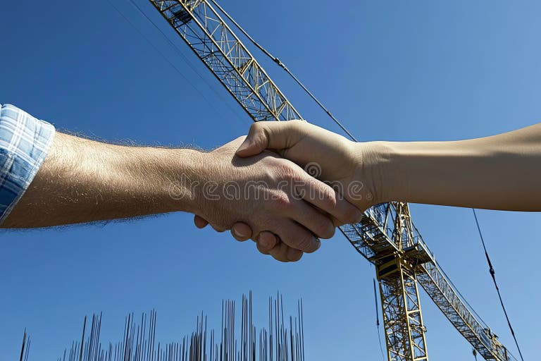 Construction Workers Shaking Hands on a Building Site Under a Clear ...