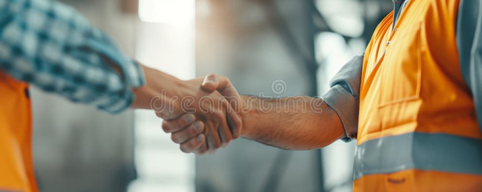 Construction Workers Shaking Hands, Teamwork Concept. Stock Photo ...