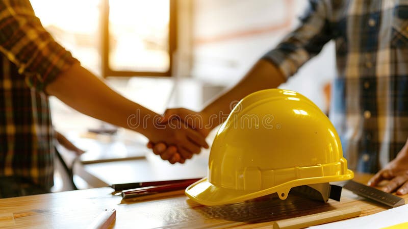 Construction Workers Shaking Hands Stock Illustration - Illustration of ...