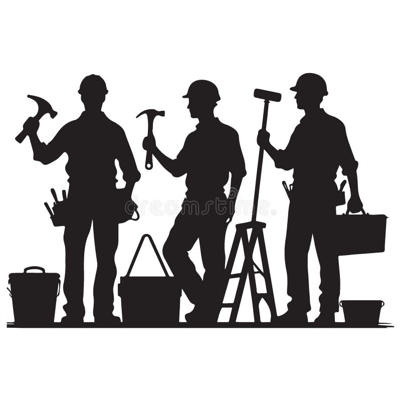 Construction Workers Silhouette Vector Art Handyman Building Services ...