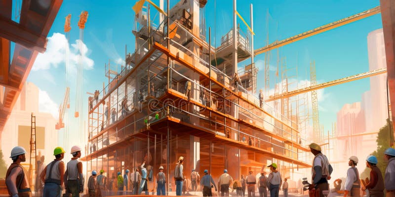 Construction Workers on a Construction Site, Diligently Building ...