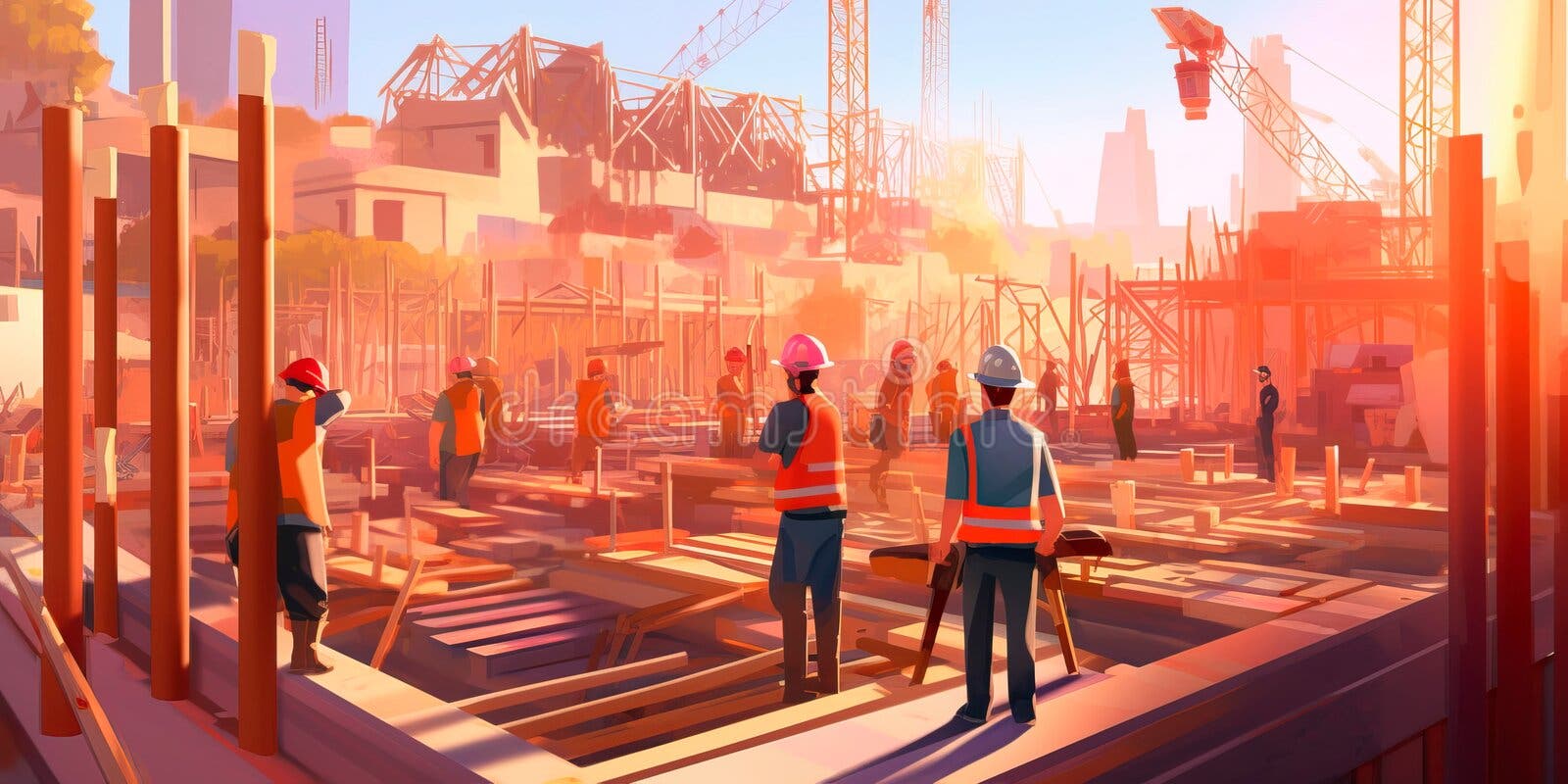 Construction Workers on a Construction Site, Diligently Building ...