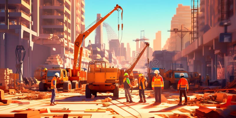 Construction Workers on a Construction Site, Diligently Building ...