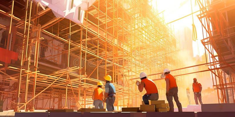 Construction Workers on a Construction Site, Diligently Building ...