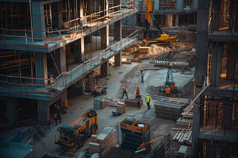 Construction Workers on Site, Industrial Development in Urban City ...