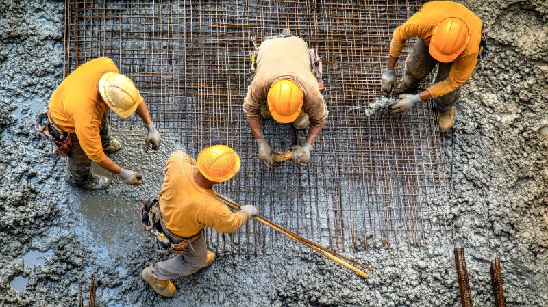 Construction Workers Skillfully Preparing Steel Mesh for Concrete ...