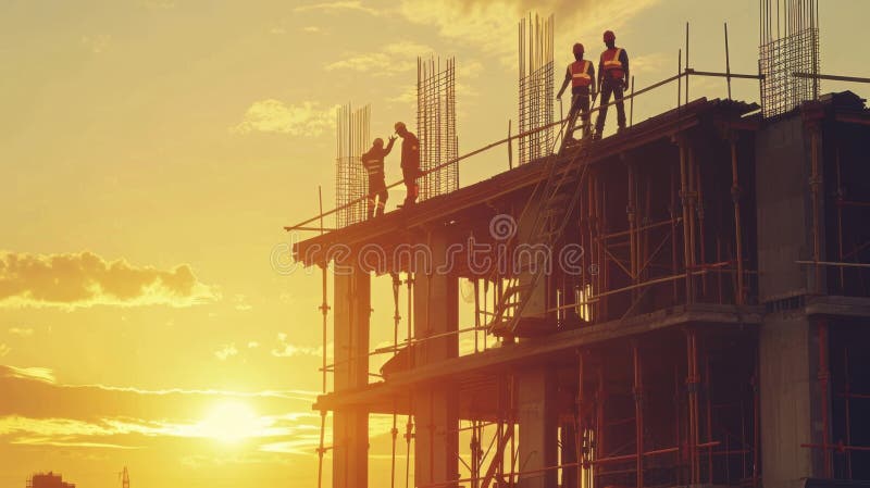 Construction Workers on a Skyscraper Stock Illustration - Illustration ...
