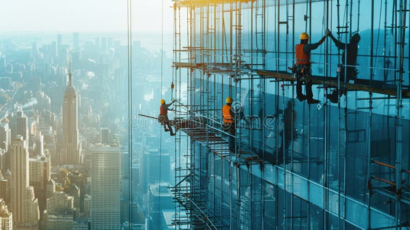 Construction Workers on a Skyscraper Stock Photo - Image of respected ...