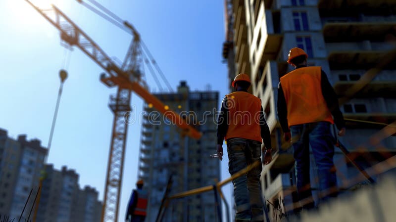 Construction Workers on a Skyscraper Stock Photo - Image of confident ...