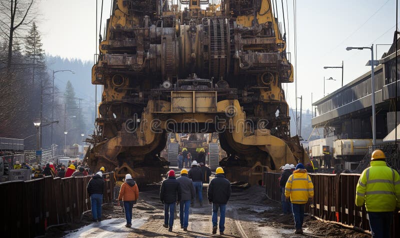 Construction Workers Standing in Front of Large Machine Stock ...