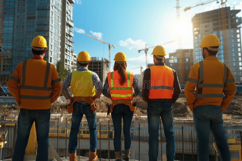 Construction Workers Standing in Front of a Massive Public Works ...