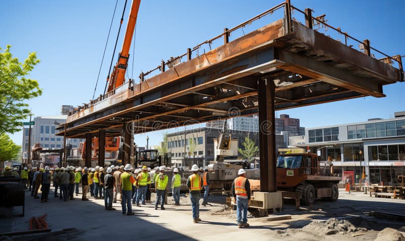 Construction Workers Standing Under Bridge Stock Image - Image of ...