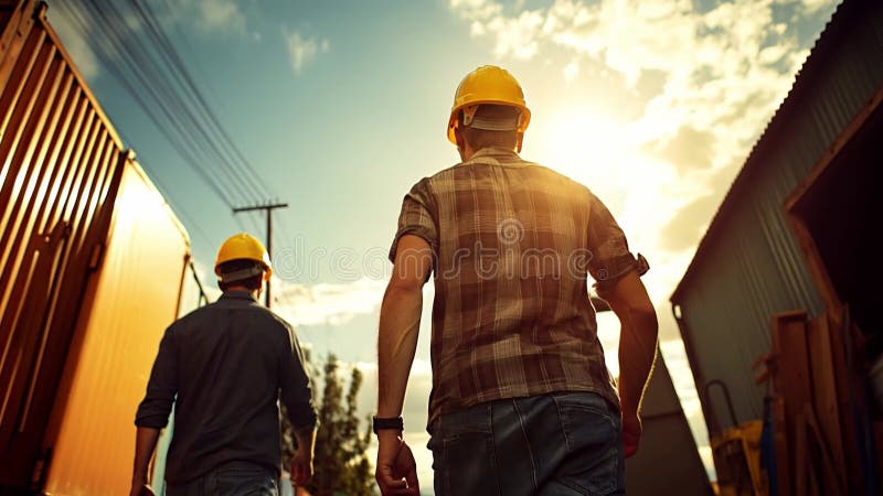 Construction Workers Heading To Their Workplace Stock Footage - Video ...