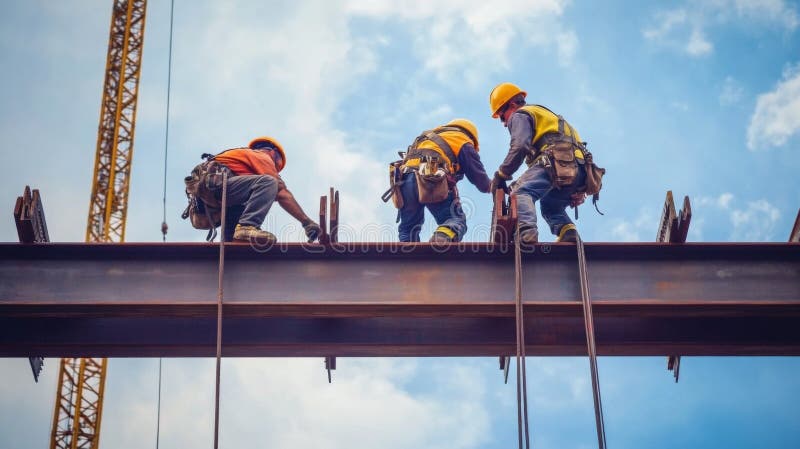 Construction Workers on a Steel Beam Stock Illustration - Illustration ...