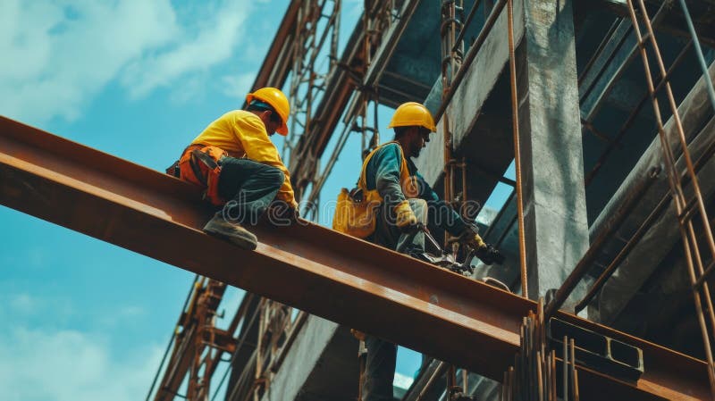 Construction Workers on a Steel Beam during Building Construction Stock ...